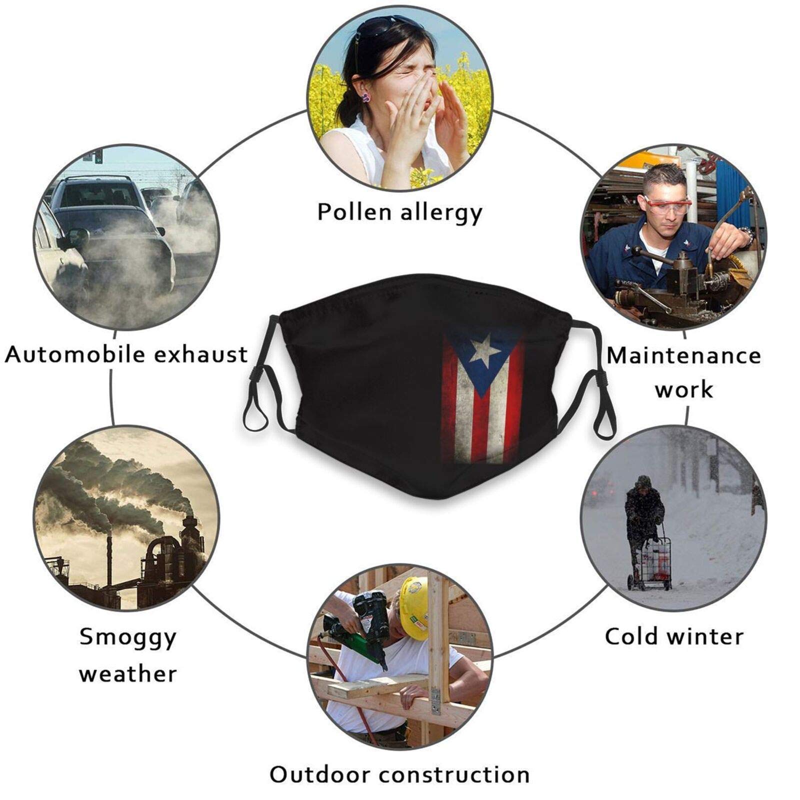Puerto Rico Face Mask Unisex Balaclava Mouth Cover With Filter Windproof Dustproof Adjustable
