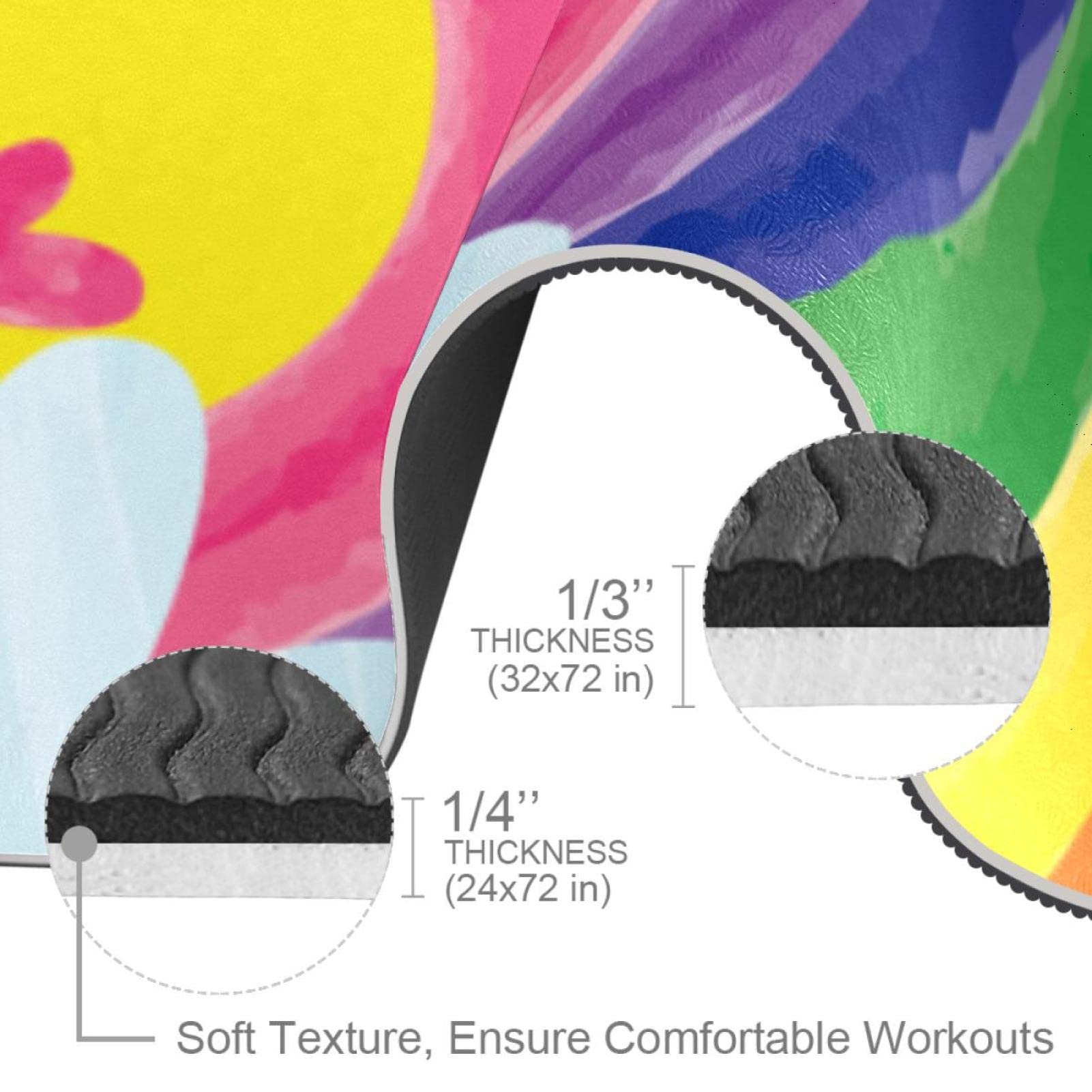 Yoga Mat, Yoga Mats for Home Workout, Workout Mat, Exercise Mats, Pilates Mat, Rainbow