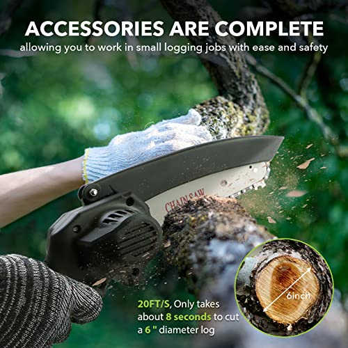 MeetWantes Mini Chainsaw 6-Inch with Real-time Power Display - Portable Handheld Cordless Chainsaw with 2 Rechargeable Batteries, 21V Small Power Chain Saws for Tree Trimming Wood Cutting