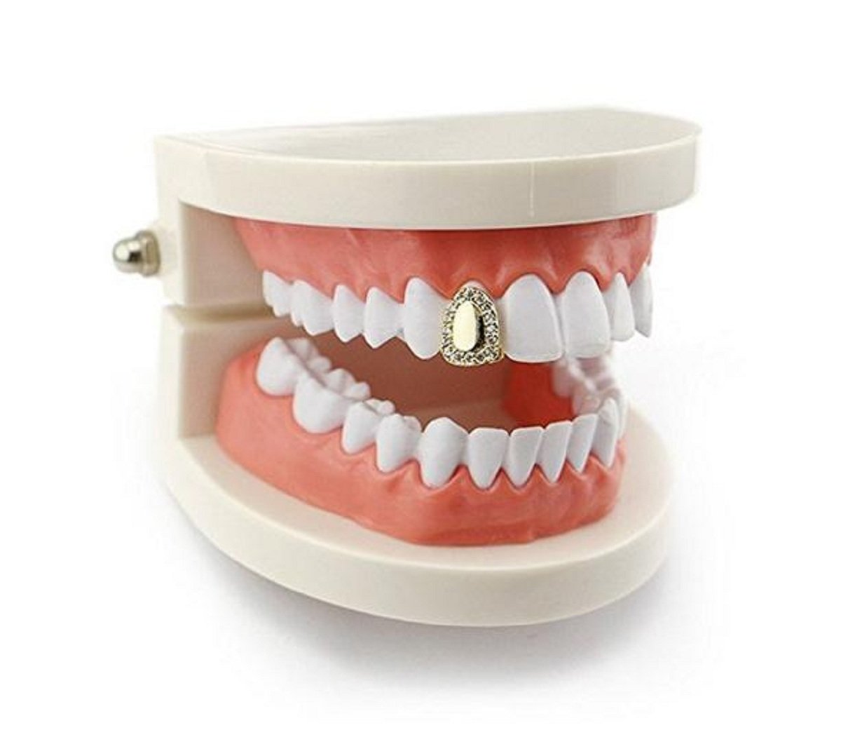 mainlead 14k Gold Pave Full CZ Single Teeth Top Cap Grills Ice Border