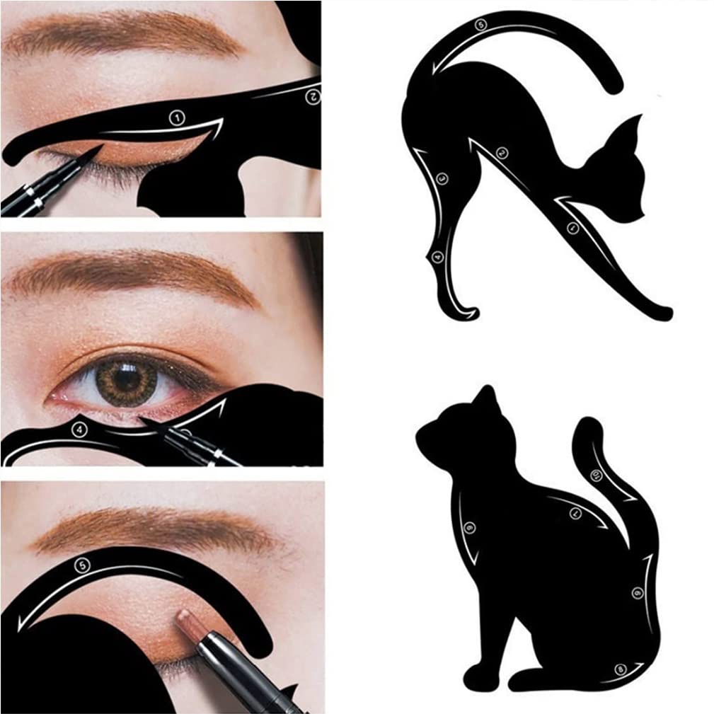 YLOIJO 8Pcs Cat Eyeliner Stencils, 4 Sets 2 in 1 Cat Shape Eyeliner Template Stencil, Matte PVC Material Smoky Eyeshadow Applicators Guide Template Tool Quick Makeup Stencil