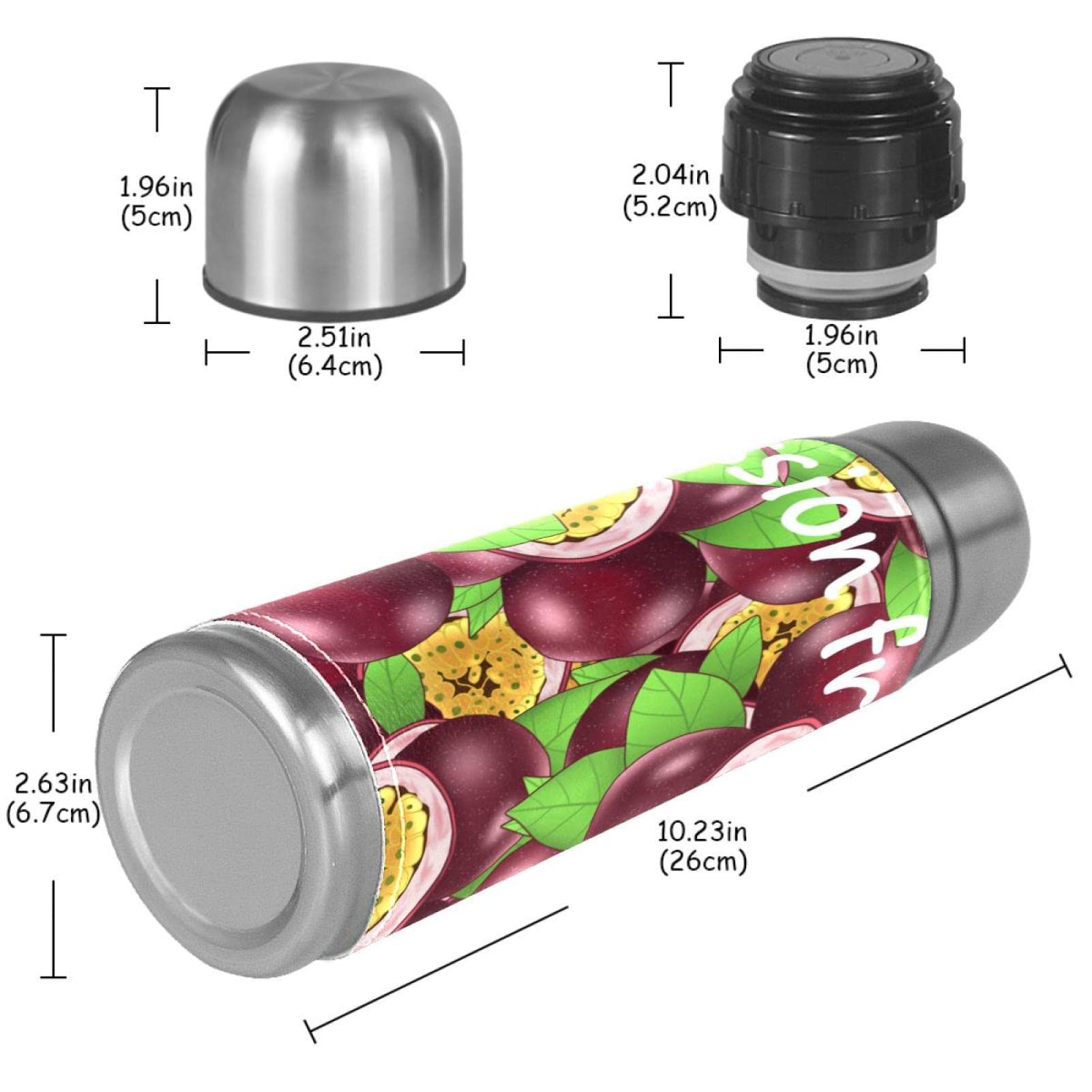 Stainless Steel Leather Vacuum Insulated Mug Passion Fruit Thermos Water Bottle for Hot and Cold Drinks Kids Adults 16 Oz