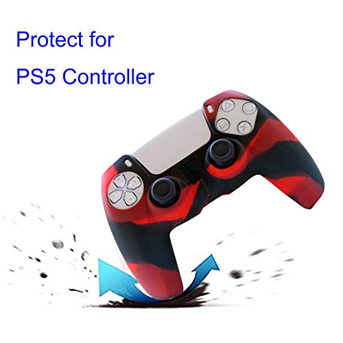 PS5 Controller Skin,Hikfly Silicone Cover for PS5 Grips PlayStation 5 Controller Cover Protector Sleeve Kits Video Games with FPS Pro Thumb Grips Caps(Redblack)