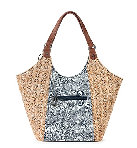Sakroots Roma Straw Small Shopper, Navy Spirit Desert