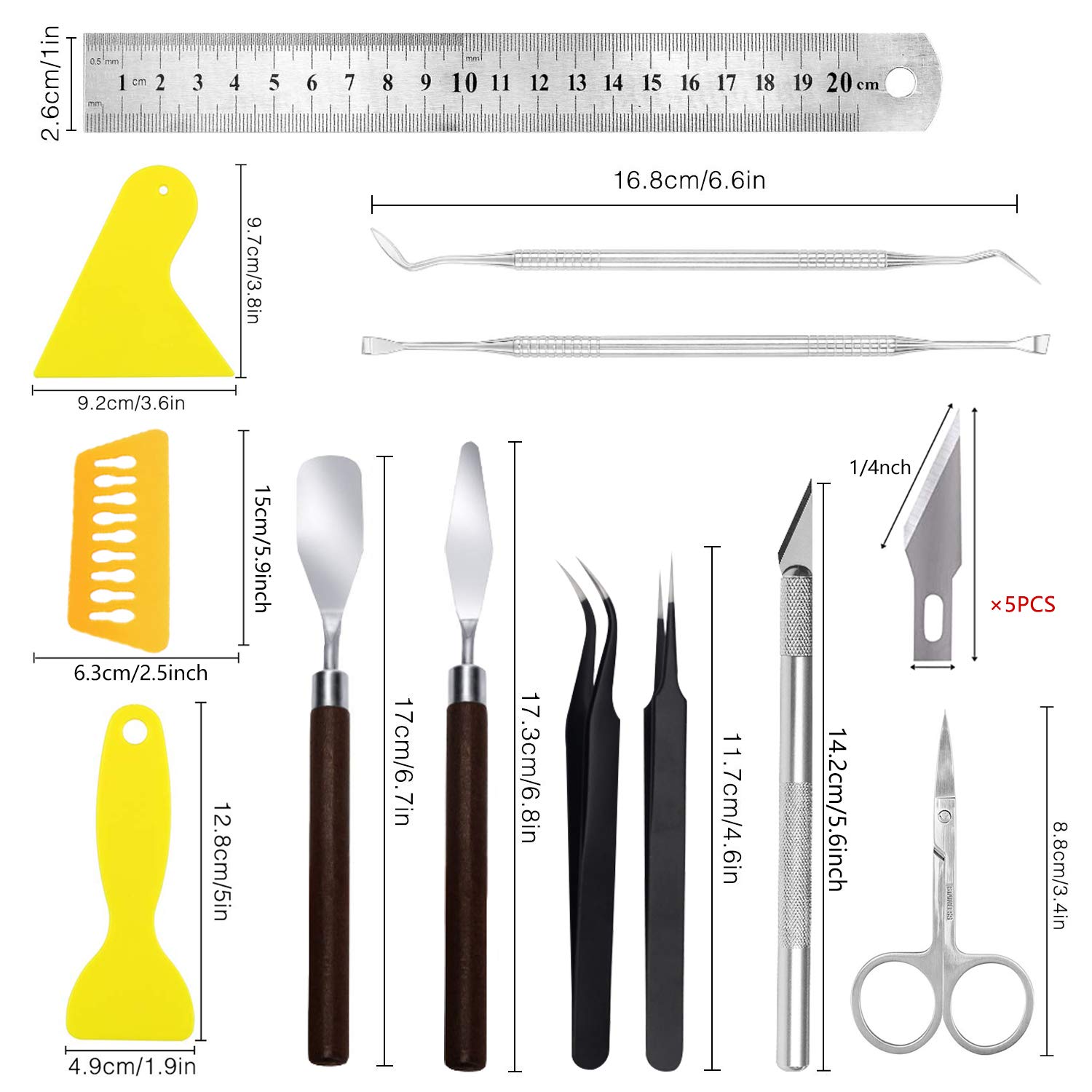 PLANTIONAL Craft Weeding Tools for Vinyl: 18 PCS Craft Basic Set Tools Kits Including Scissor, Tweezers, Weeders, Scraper, Spatula for Weeding Vinyl | Silhouettes | Cameos