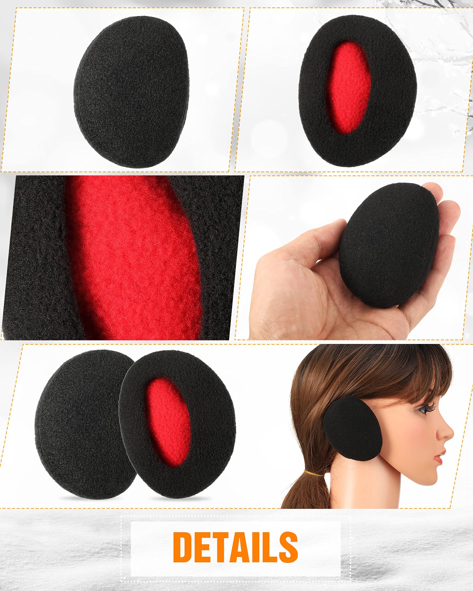 SATINIOR 2 Pairs Bandless Earmuffs Ear Warmers Winter Ear Covers Earcaps for Outdoors (Black, Beige,Large)