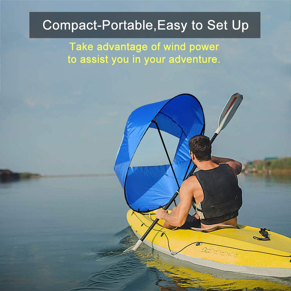 Mexidi 42 inches Foldable Kayak Downwind Kit,Paddle Board Sail Sup Paddle Board Instant Popup&Easy Setup & Deploys Quickly,Wind Sail, Kayak Canoe Accessories, for Kayak Boat Sailboat Canoe (Blue)
