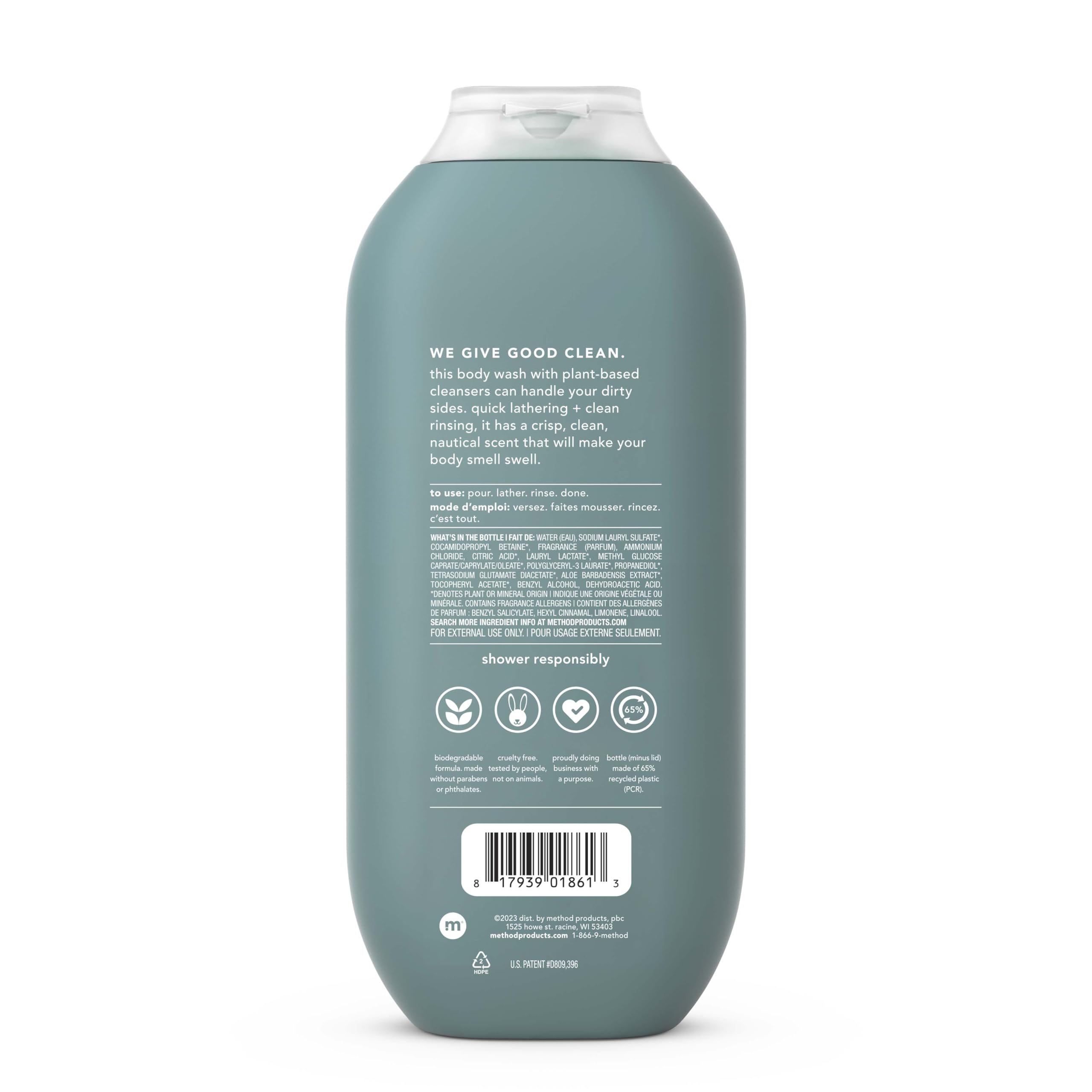 Method Men Body Wash, Sea + Surf, Paraben and Phthalate Free, 18 FL Oz (Pack of 3),Softening