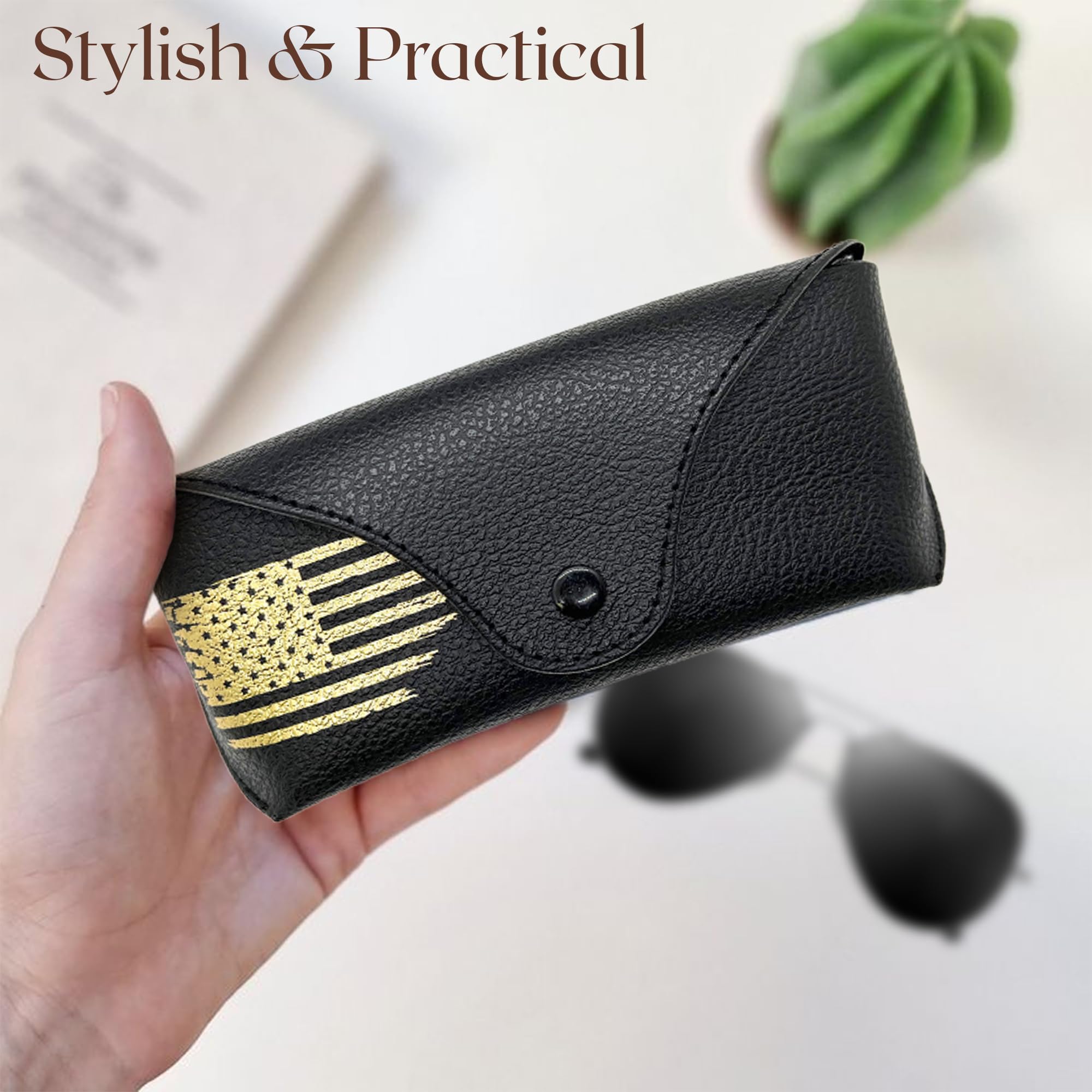 Modern Eyewear Leather Glasses Case - Slim Glasses Case for Men and Women - Portable Sunglasses Case (Black - Style A)