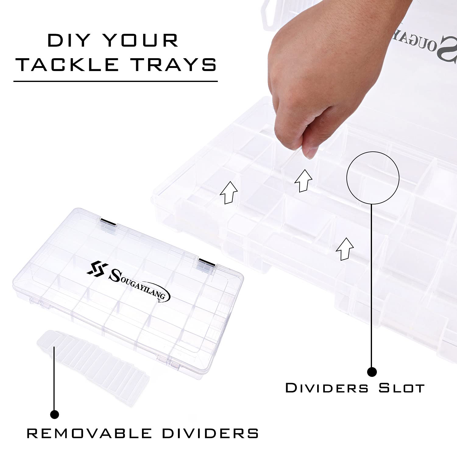 Sougayilang Fishing Tackle Boxes - 3600 3700 Plastic Storage Organizer Box with Removable Dividers - Fishing Tackle Storage - 4 Packs 3700 Transparent Tackle Trays