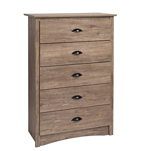 Prepac Full/Queen Headboard,Drifted Gray & Salt Spring 5-Drawer Chest, Drifted Gray