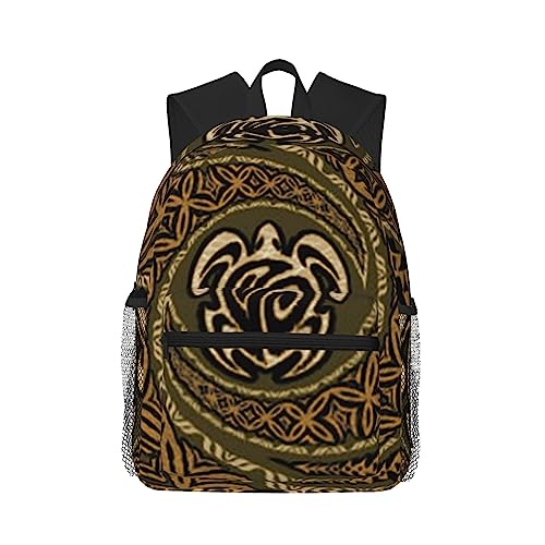 NOKOER Hawaiian Tapa Honu Turtle Printed Lightweight Casual Backpack,Laptop Backpack Waterproof Canvas Bag,Camping Rucksack Travel Daypack