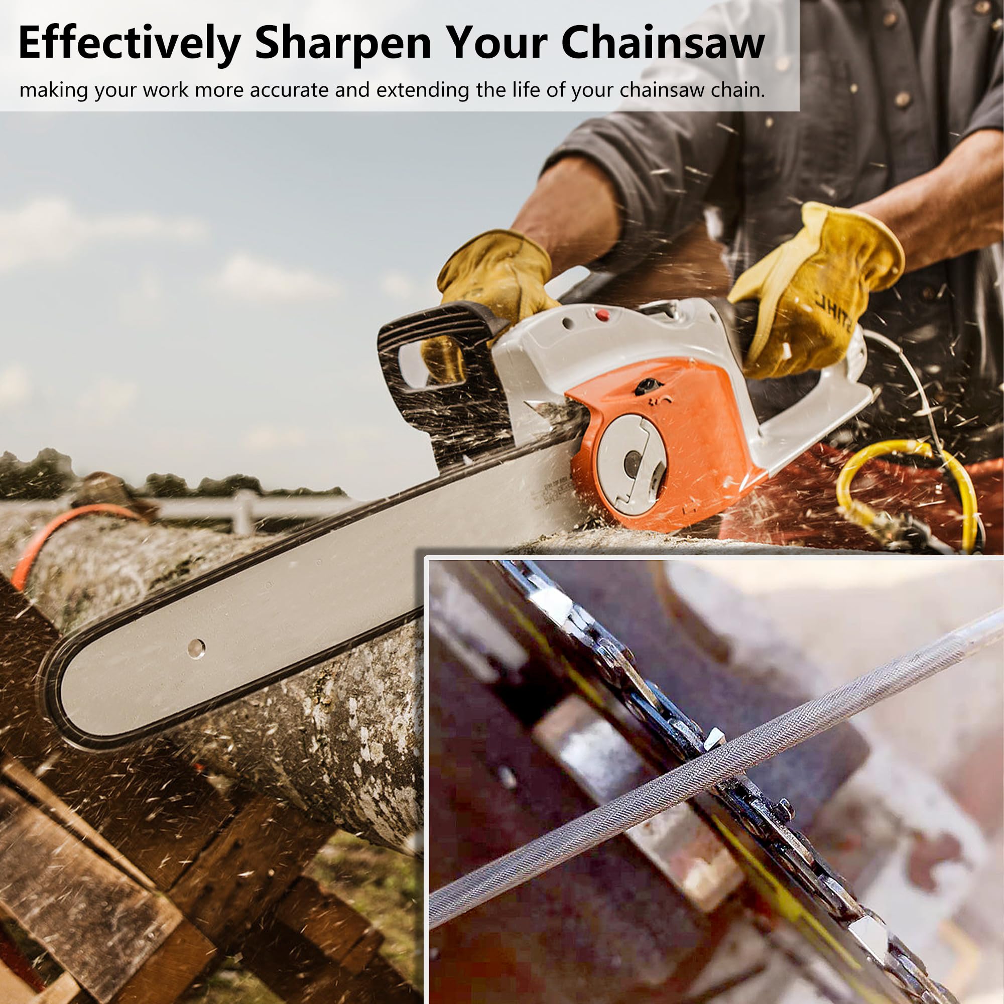 Restoo 3 Pack Chainsaw Sharpener File Kit for Sharpening Chainsaw Chain, Durable Steel Chain Saw Sharpener Tool Accessories with Hard Plastic Handle (3 Pack, 5/32, 7/32, 3/16 inch)
