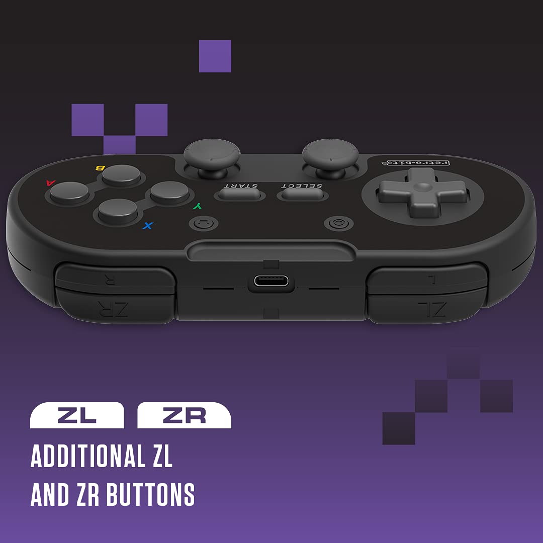 Retro-Bit Legacy 16 Wireless 2.4GHz Controller for SNES, Switch, PC, MacOS, RetroPie, Raspberry Pi and Other USB Devices - Onyx