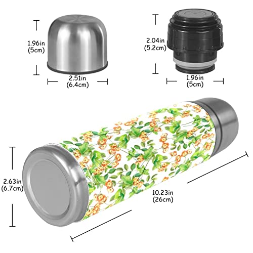 Stainless Steel Leather Vacuum Insulated Mug Flower Thermos Water Bottle for Hot and Cold Drinks Kids Adults 16 Oz