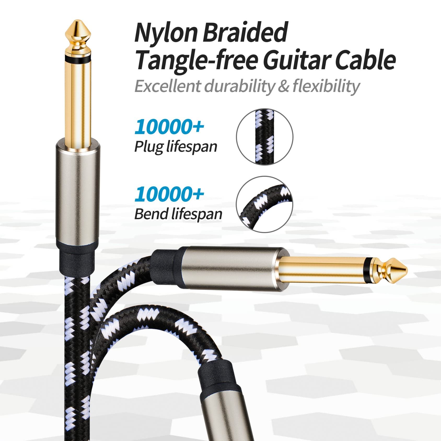Sound harbor Guitar Cable, Guitar Amp Cord, 6.5 ft Electric Guitar Instrument Cable, 1/4 Bass Guitar Cable