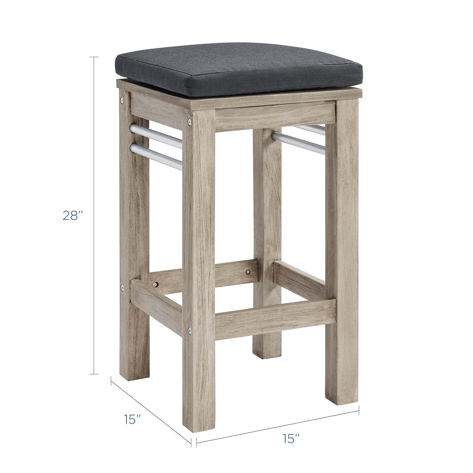 Modway EEI-3969-LGR-STE Wiscasset Outdoor Patio Acacia Wood Bar Stool Set of 2, Light Gray
