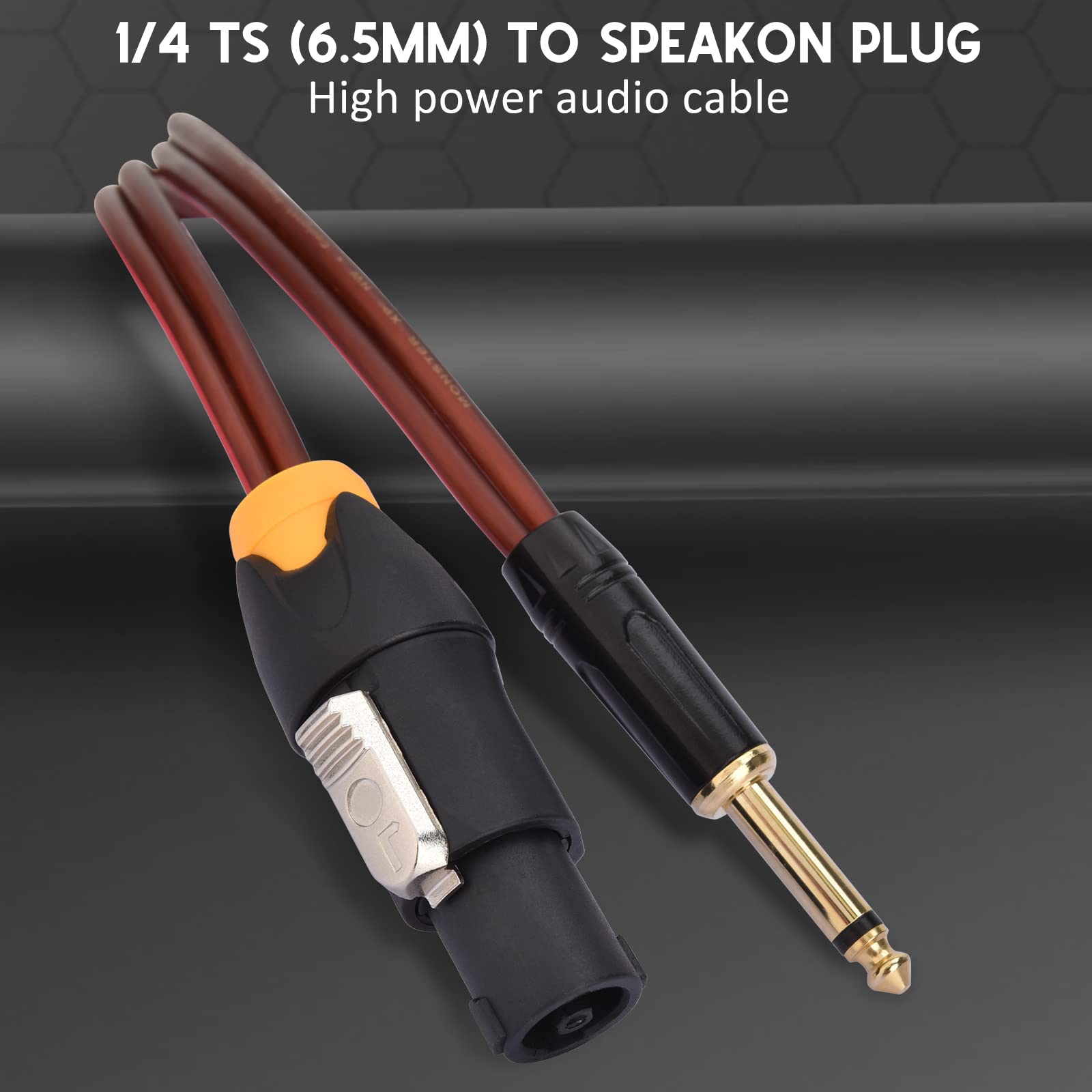 Speakon to 1/4" TS Male Speaker Cables 10FT 2PCS Professional 14 Gauge AWG Wire Audio Amplifier Connection Cord DJ/PA Speaker Cable Wire