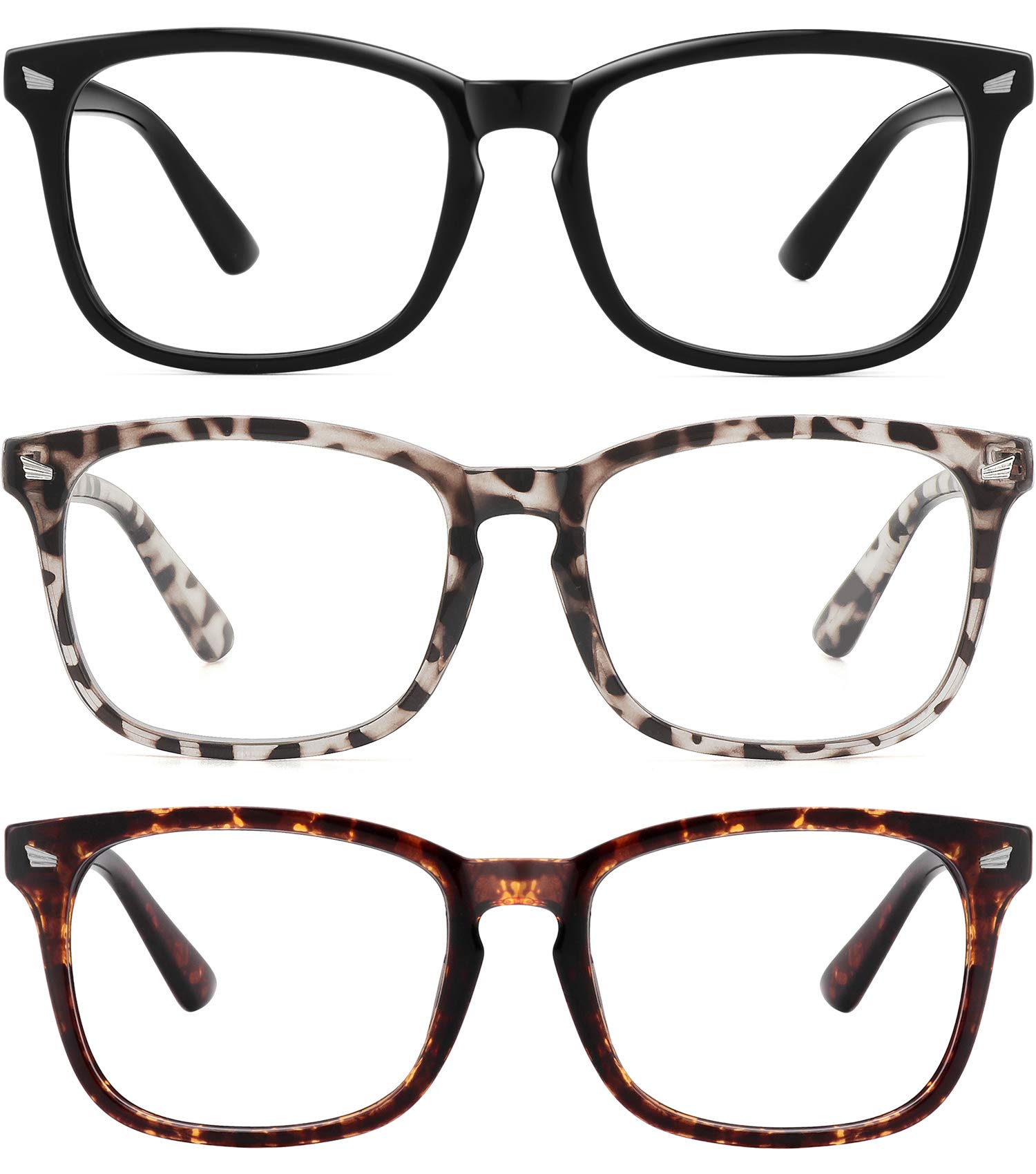 MEETSUN Blue Light Blocking Glasses, Anti Eye Strain Headache (Sleep Better),Computer Reading Glasses UV400 Transparent Lens (Black+Leopard+Tortoise, 53)