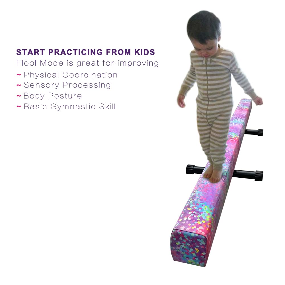 Sealoha 8ft Adjustable&Foldable Balance Beam,High-Low Floor Beam Suede Gymnastics Equipment,No Tool Require,Gymnastics Beam for Training,Physical Therapy and Professional HomeTraining (Polychrome)