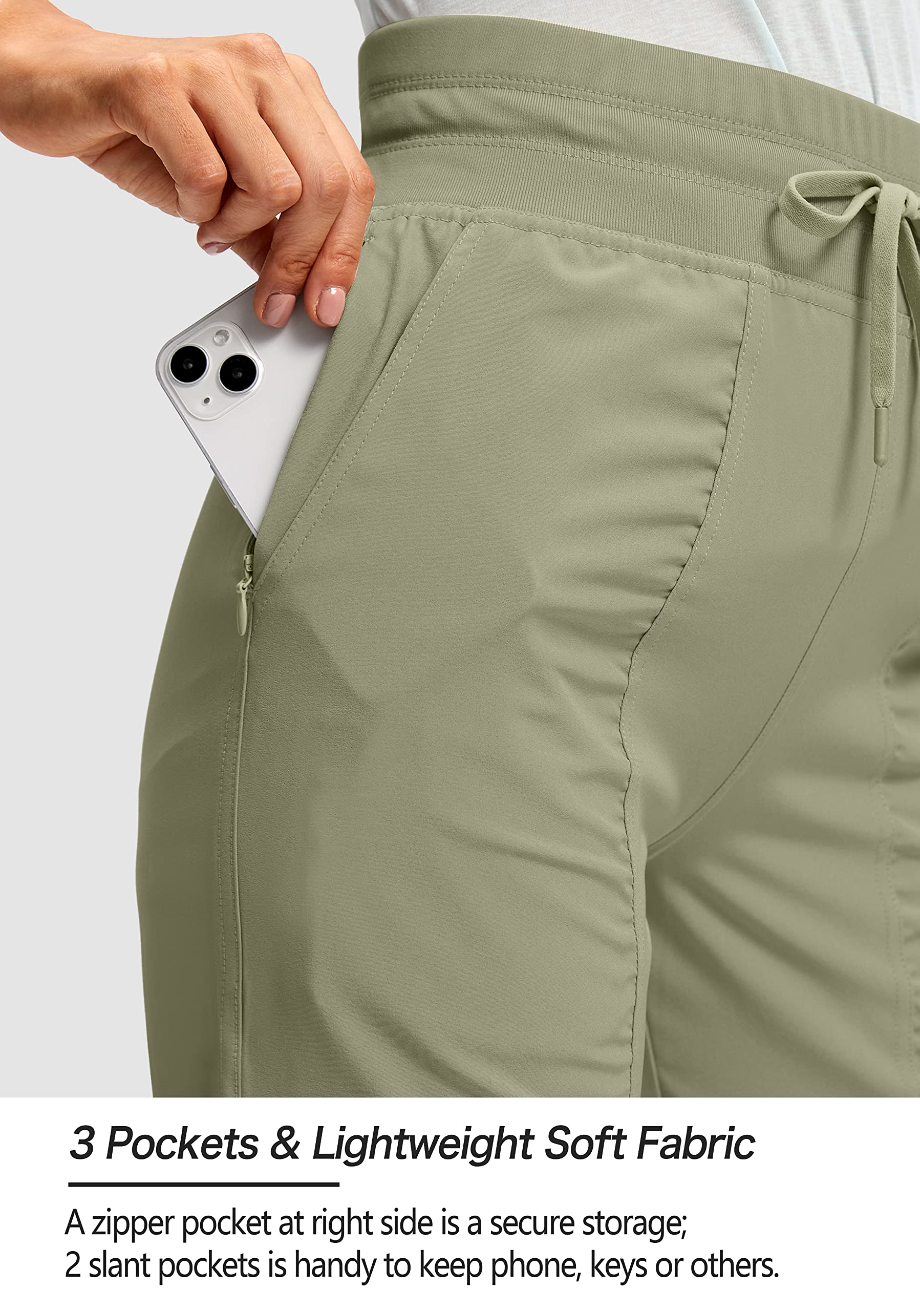 SANTINY Women's Lightweight Joggers High Waisted Running Hiking Track Pants Workout Athletic Jogger for Women Zipper Pockets (Grey Sage_S)