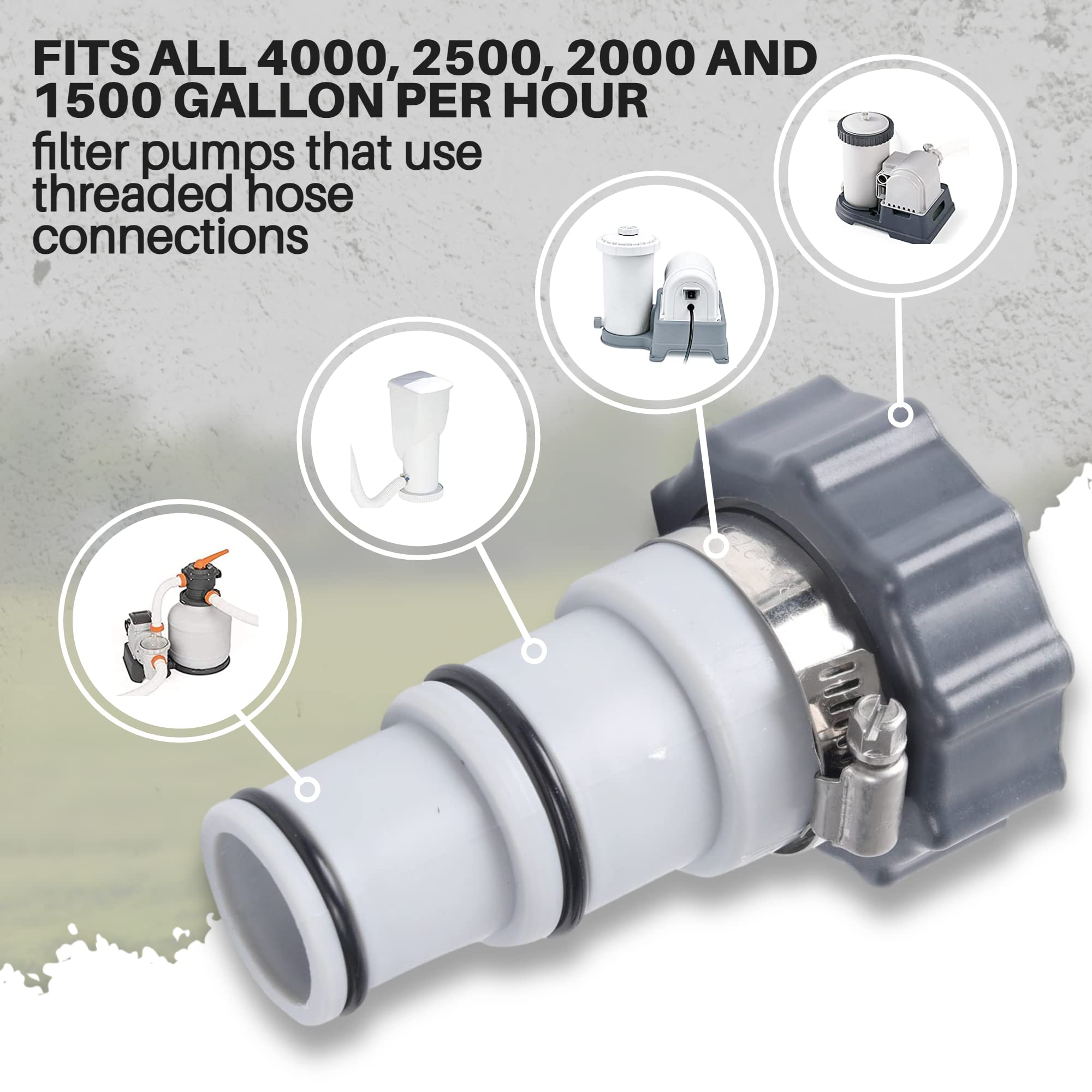 TonGass (4-Pack) Pool Hose Replacement for Intex Pool Sets with 1.5 and 1.25-Inch Hoses - Hose Adapter w/Collar Replace for Intex Pool Parts Fit for Threaded Connection Pumps PN. 25007 (4, 25007)