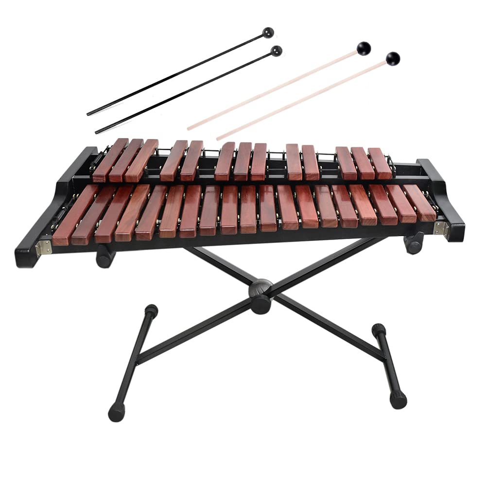 TNZMART 32 Key Xylophone Set with Adjustable Stand Wooden Glockenspiel Percussion Educational instrument
