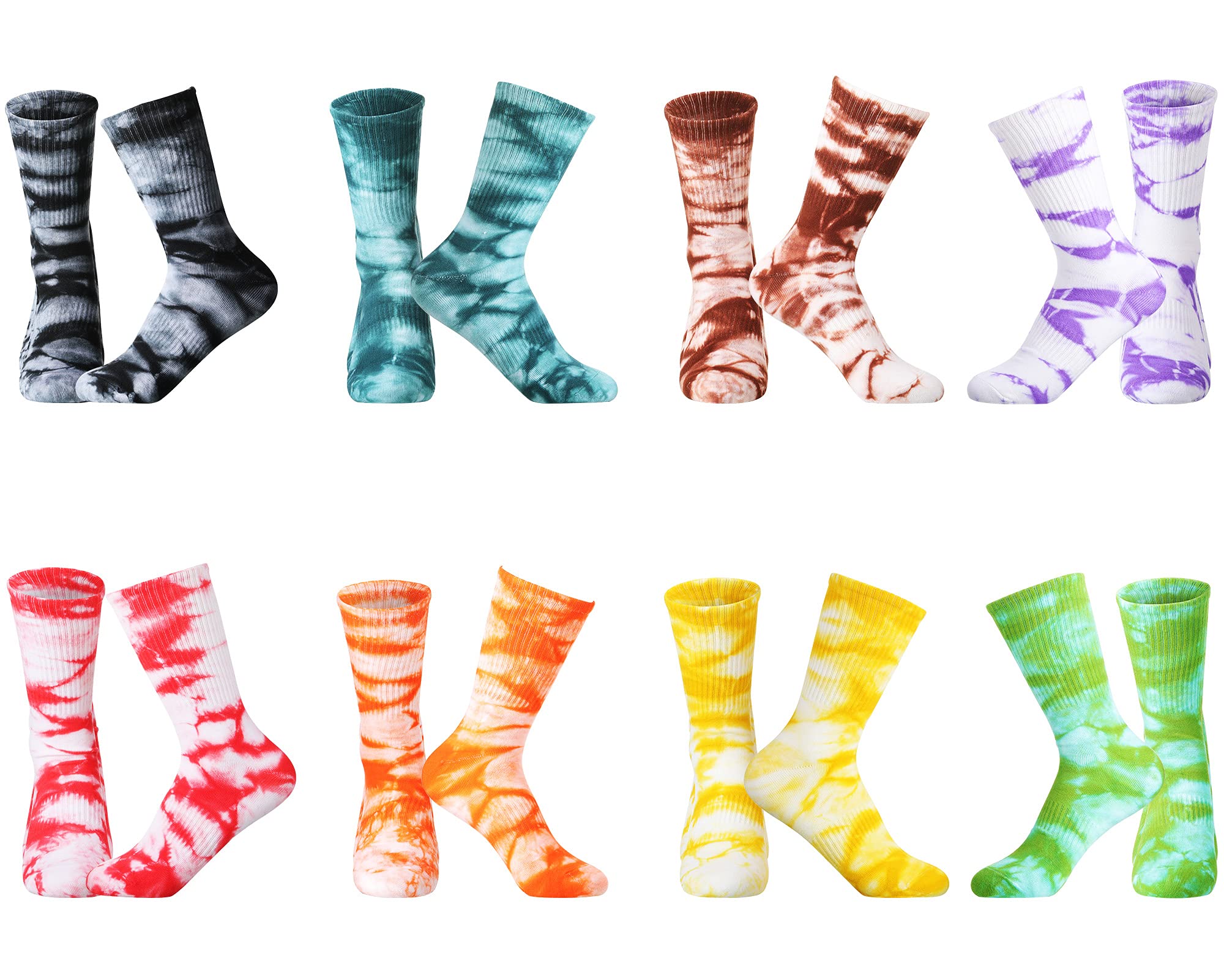 SATINIOR 8 Pairs Tie Dye Socks Graffiti Novelty Socks Colorful Funny Athletic Socks for Women Men GirlF (Casual Style)
