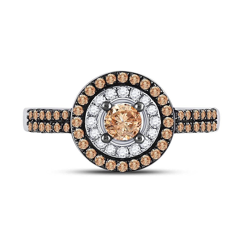 The Diamond Deal 10kt White Gold Womens Round Brown Diamond Circle Solitaire Ring 3/4 Cttw
