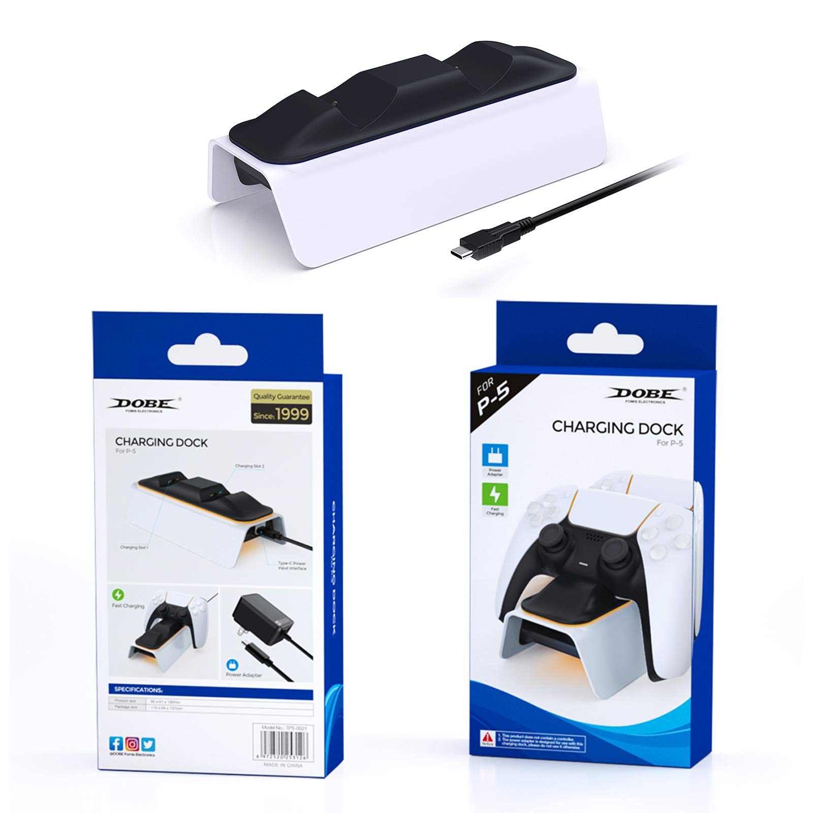 PS5 Controller Charger Station, PS5 Charging Station With Led Indicator, High Speed, Fast Charging Dock For Sony Dualsense Controller, White And Black