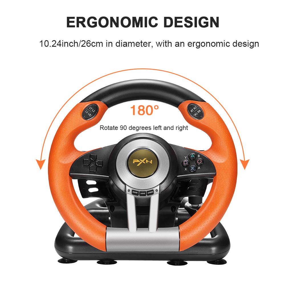 PXN V3III PC Steering Wheel 180 Degree Universal USB Car Racing Game Racing Wheel with Pedals for PS3,PS4,Xbox One,Xbox Series X/S,Nintendo Switch Orange(Used - Like New)