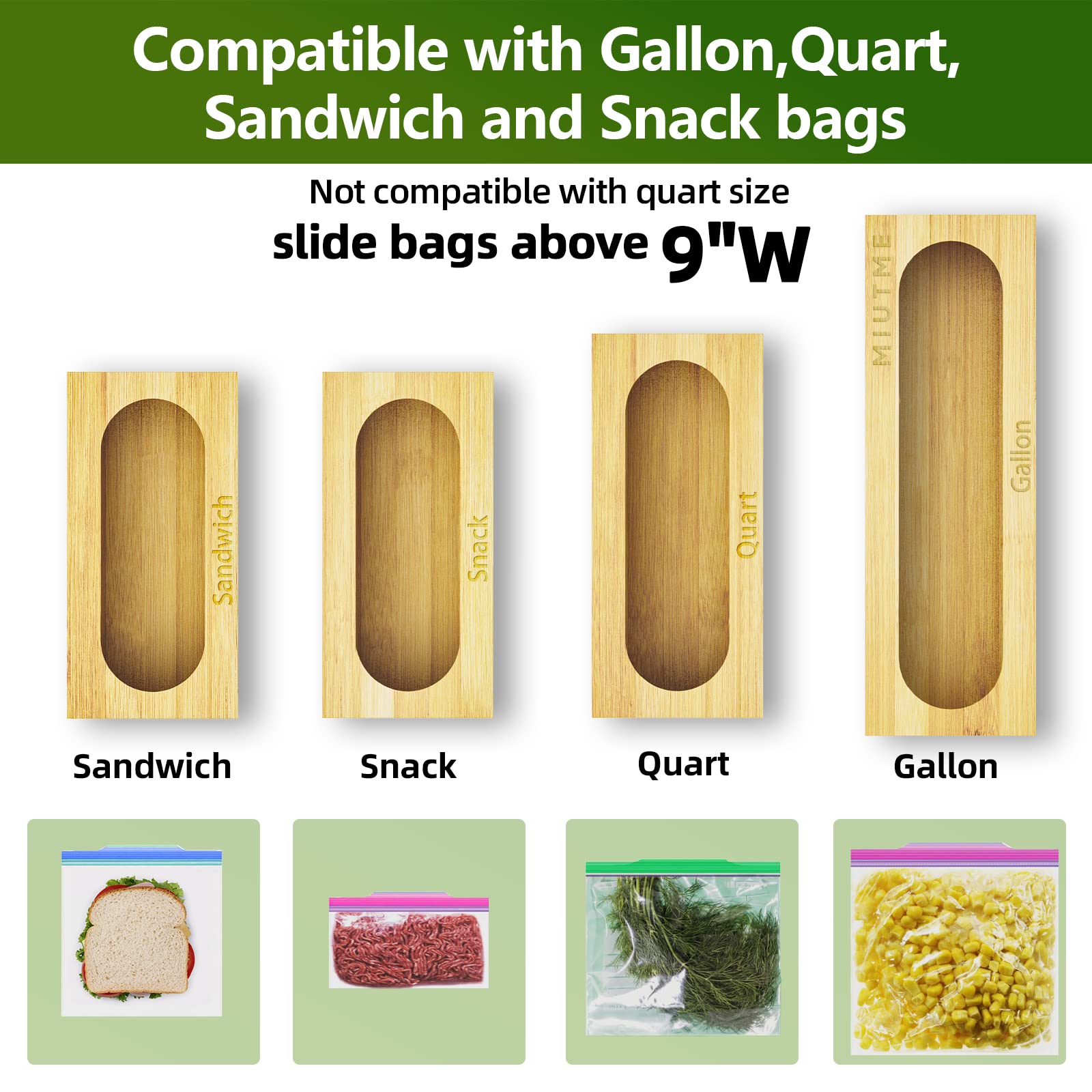 Ziplock Bag Storage Organizer for Drawer with Bigger Quart Box Bamboo Baggie Storage Organizer Kitchen Food Holders, Gallon Quart Snack and Sandwich Bag Variety Size Dispenser,4 Pack