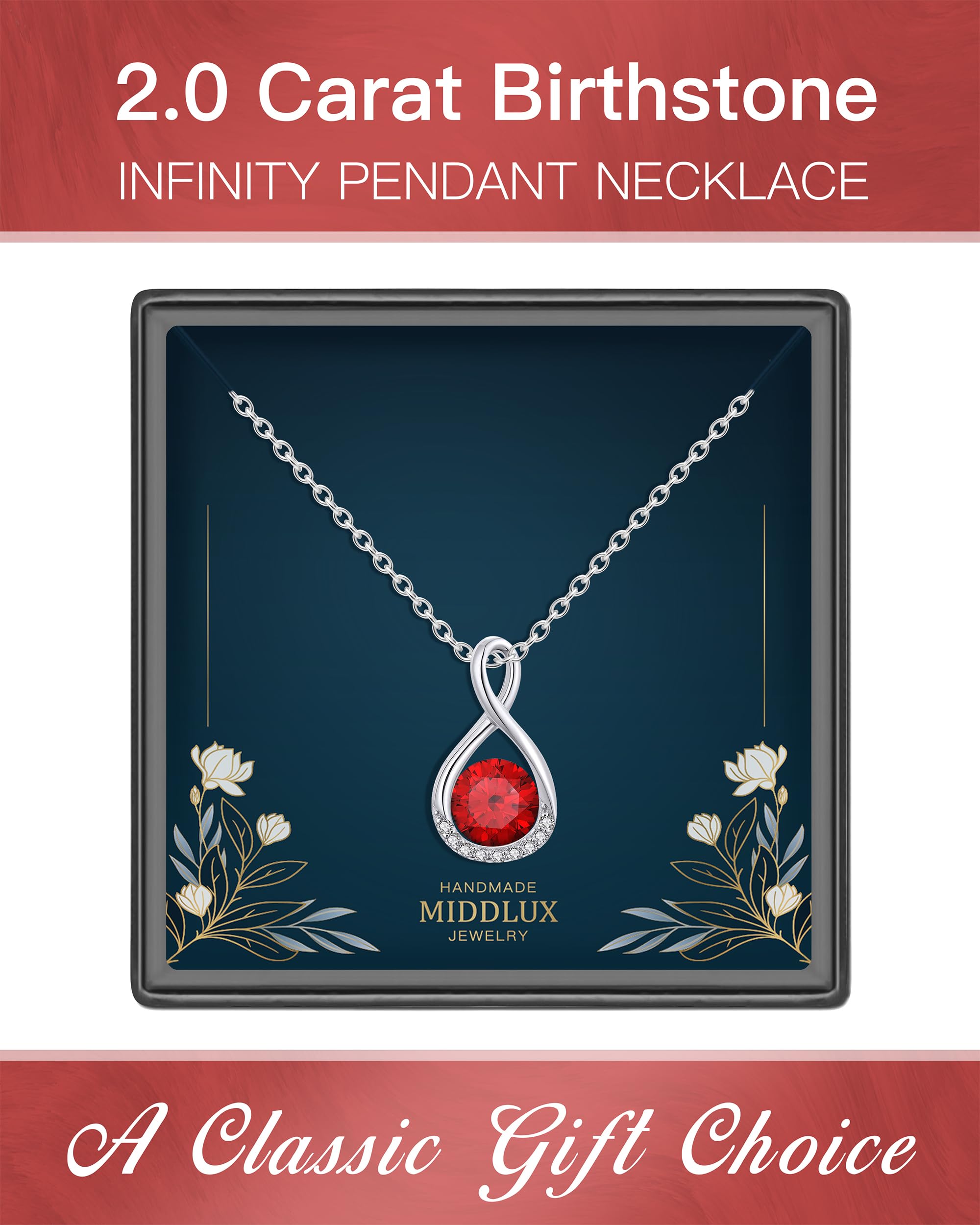 MIDDLUX Infinity Birthstone Necklaces for Women Girl, Stainless Steel, Cubic Zirconia