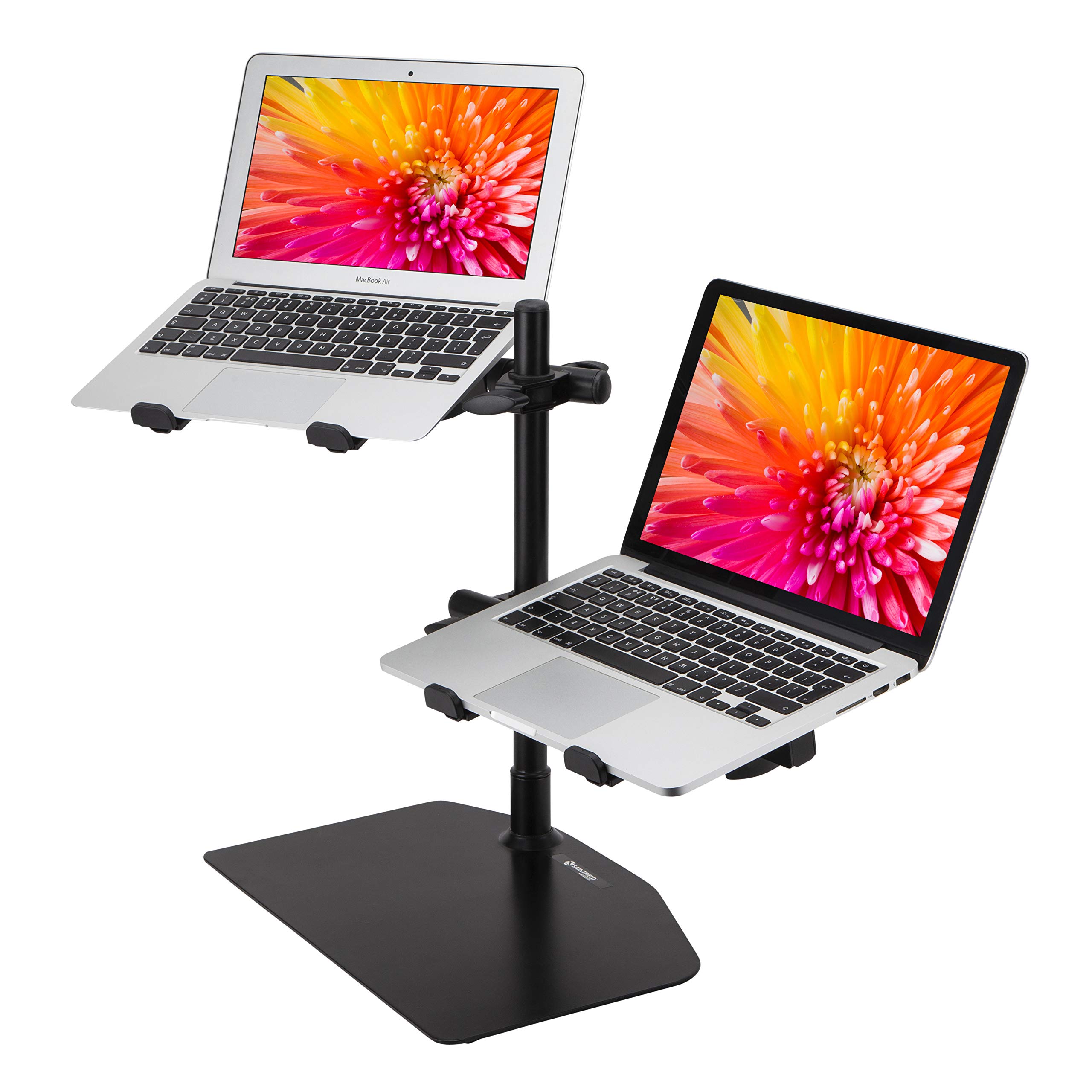 Saintfield Studios - Universal Dual Laptop Stand with Adjustable Height - Double DJ Laptop Holder, Ideal for 2 Devices - Complete with Cable Organizer Pouch