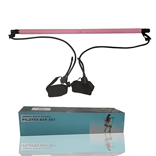 Resime Bar - Portable Pilates Bar Kit with Upgraded 30LB Adjsutable Foot Resistance Bands. Resistance Bands. for Pilates Toning Sticks. Pilates Reformer Machine (Pink)