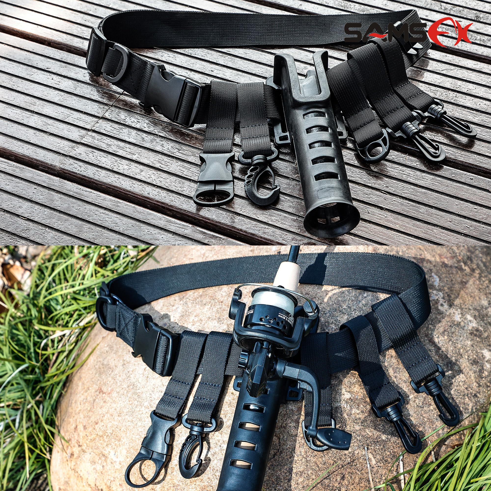 SAMSFX Fishing Waist Belt Rod Holder Wader Belt Wading Belts for Surf Casting Kayak Fishing Accessories Waders Straps