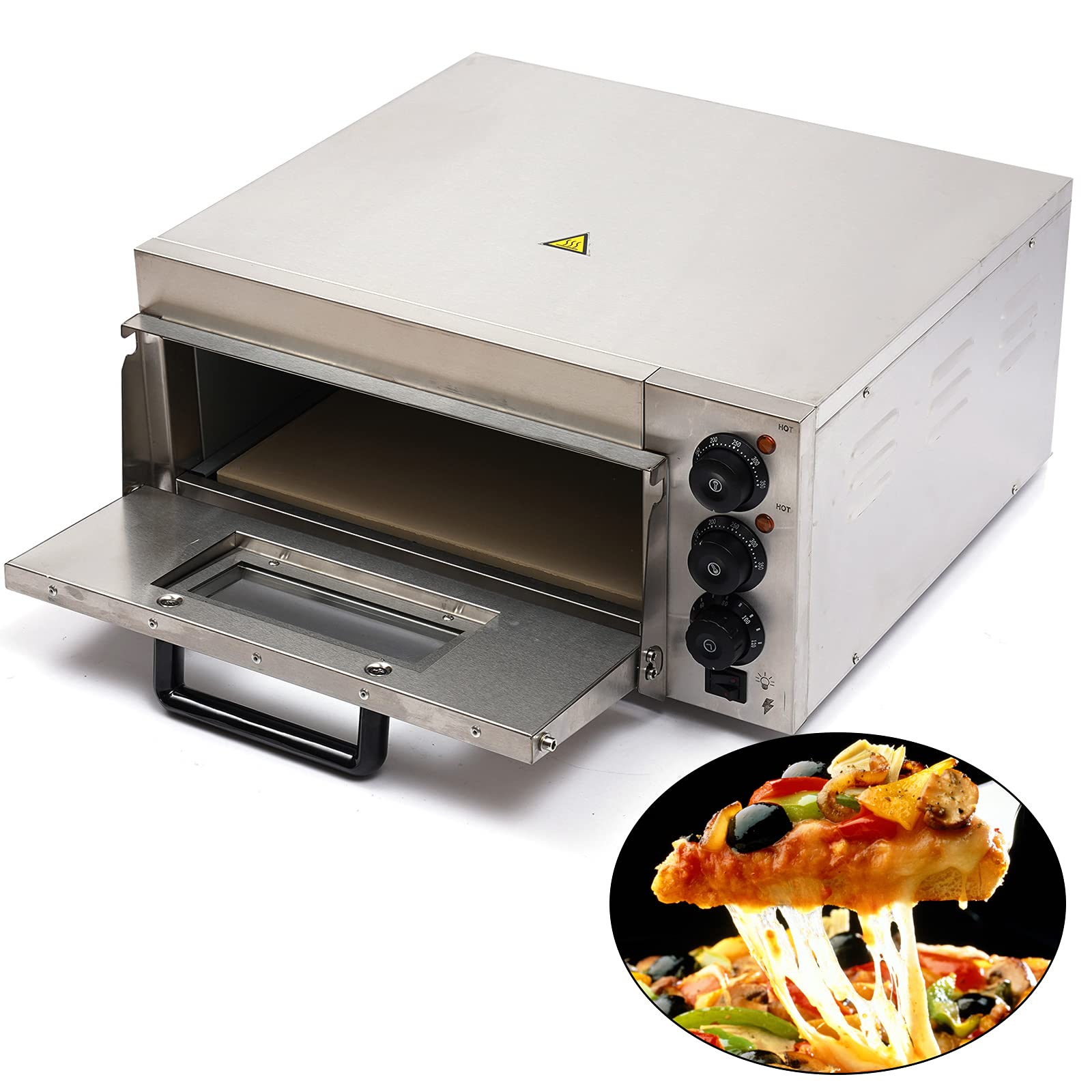 METTSOCH Pizza Oven Single Deck Fire Stone Electric 2000W 11.5inch Stainless Steel Commercial For Indoor, Business Sliver
