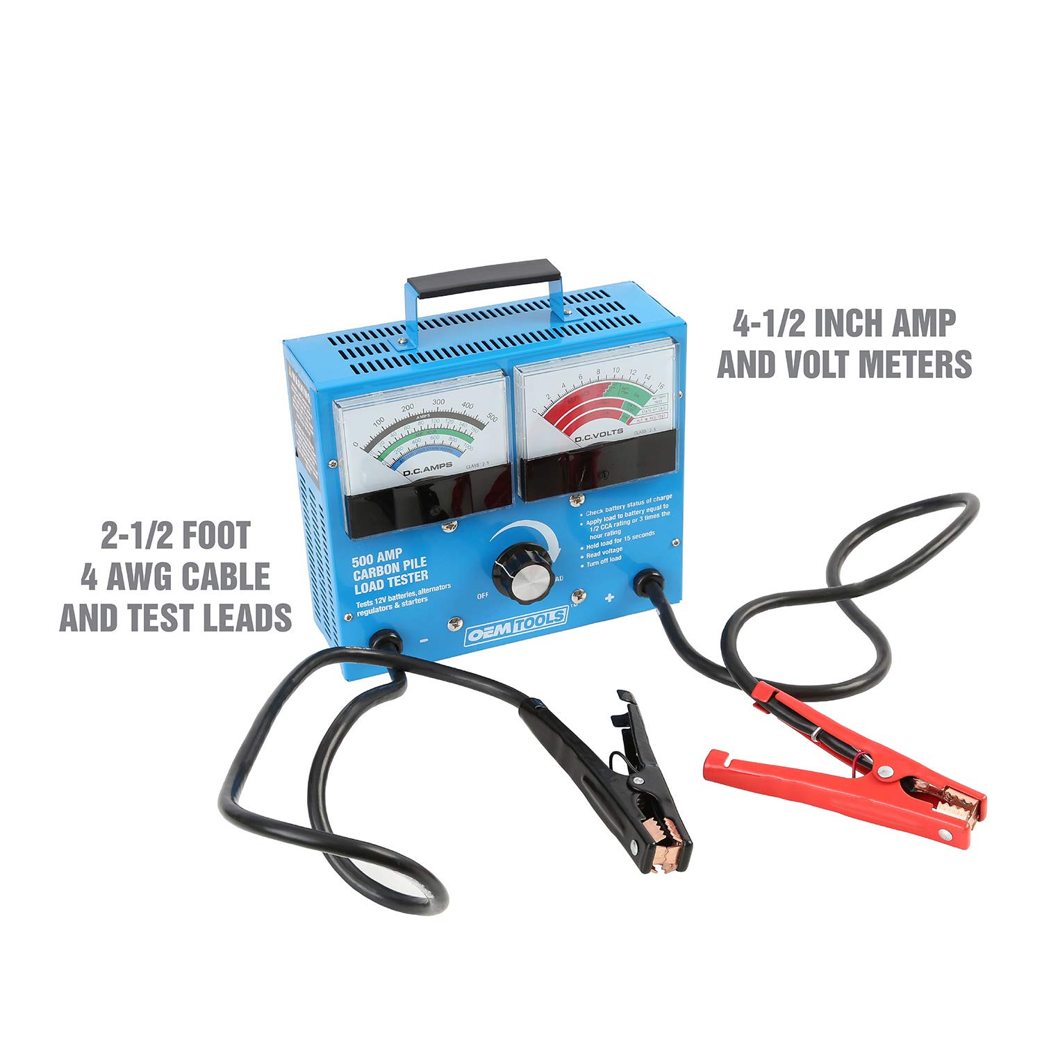 OEMTOOLS 24336 500 Amp 12V Battery Load Tester, Battery Voltage Meter, Regulator and Alternator Load Tester, Variable Voltage Battery Load Tester