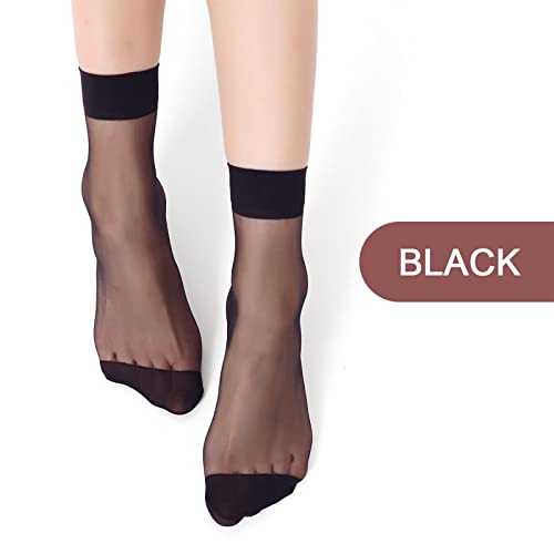 QANA 10 Pairs Women Nylon Elastic Short -Sheer Stockings Silk Short Socks