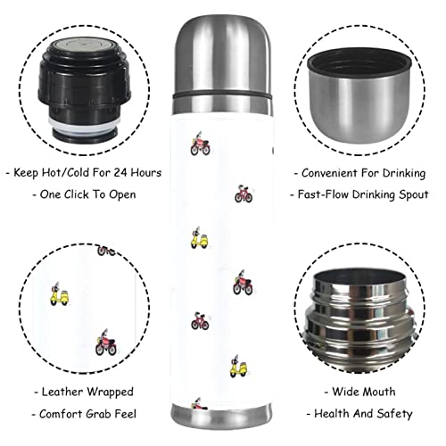 Stainless Steel Leather Vacuum Insulated Mug Motorcycle Thermos Water Bottle for Hot and Cold Drinks Kids Adults 16 Oz