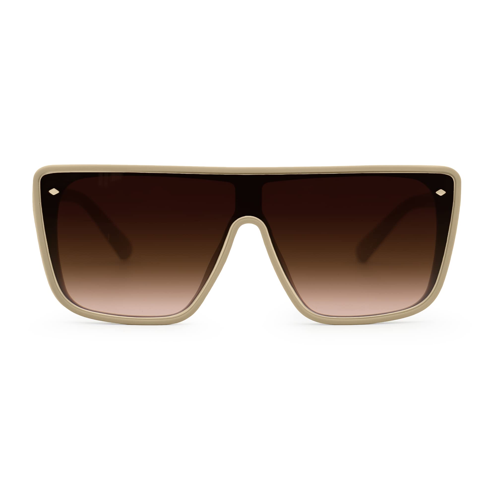 TOPFOXX - Rayz - Designer Square Sunglasses for Women Oversized - Total UV 400 Protection - Designed with IG Beauty Guru Raya Coleman (One Size, Nude)