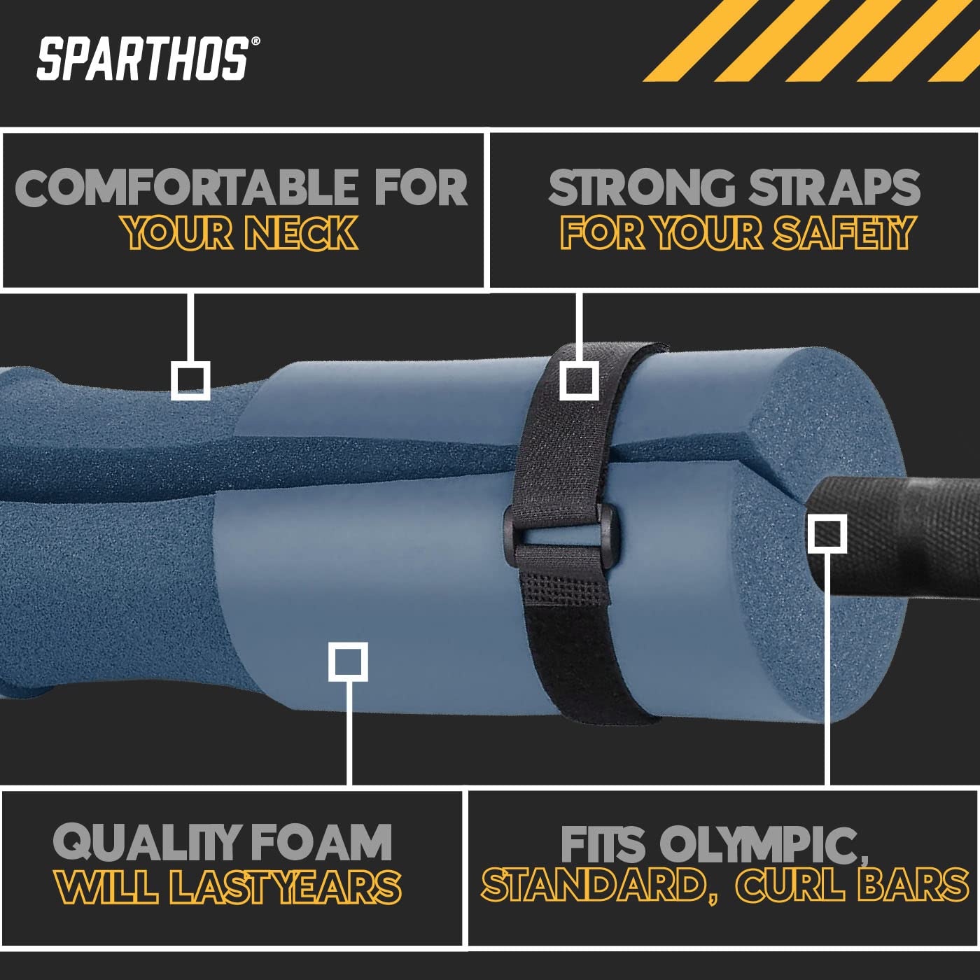 Sparthos Barbell Neck Pad Squat Pad for Lunges and Squats - Hip Thrust Pad for Standard and Olympic Bars - Shoulder Neck Sponge Weight Bar Cushion - Manta Squats Hipthrust Thrusts Ray Pad (Iron Gray)
