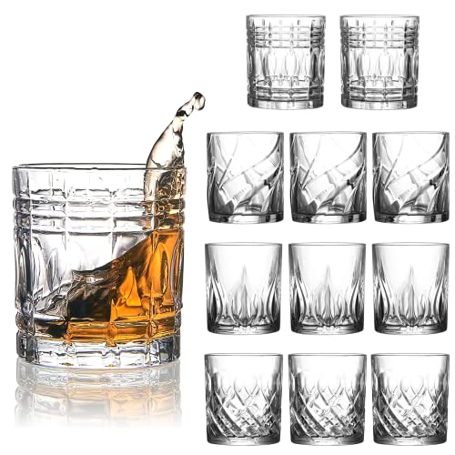 QAPPDA Old Fashioned Whiskey Glasses Set of 12,10oz Rotating Glass Tumbler,Premium Vintage Rocks Bar Glasses Spinning Scotch Glass Bourbon Glasses for Gift,Party,Home Bar