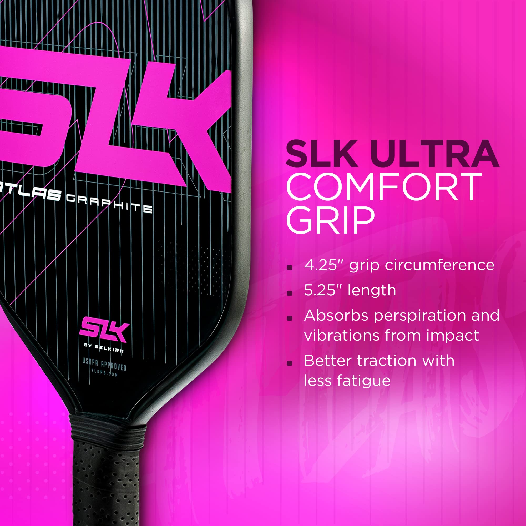 SLK Atlas Pickleball Paddle | Graphite Pickleball Paddle features G5 Control Graphite Face & Polymer Rev-Core+ | Designed in the USA | Perfect starter for any upcoming pickleball player (Atlas Purple)