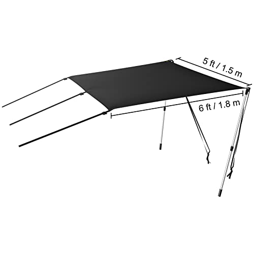 VEVOR T-Top Sun Shade Kit 6' x 5', UV-Proof 600D Polyester T-top Extension Kit with Rustproof Steel Telescopic Poles, Waterproof T-Top Shade Kit, Easy to Assemble for T-Tops & Bimini Top