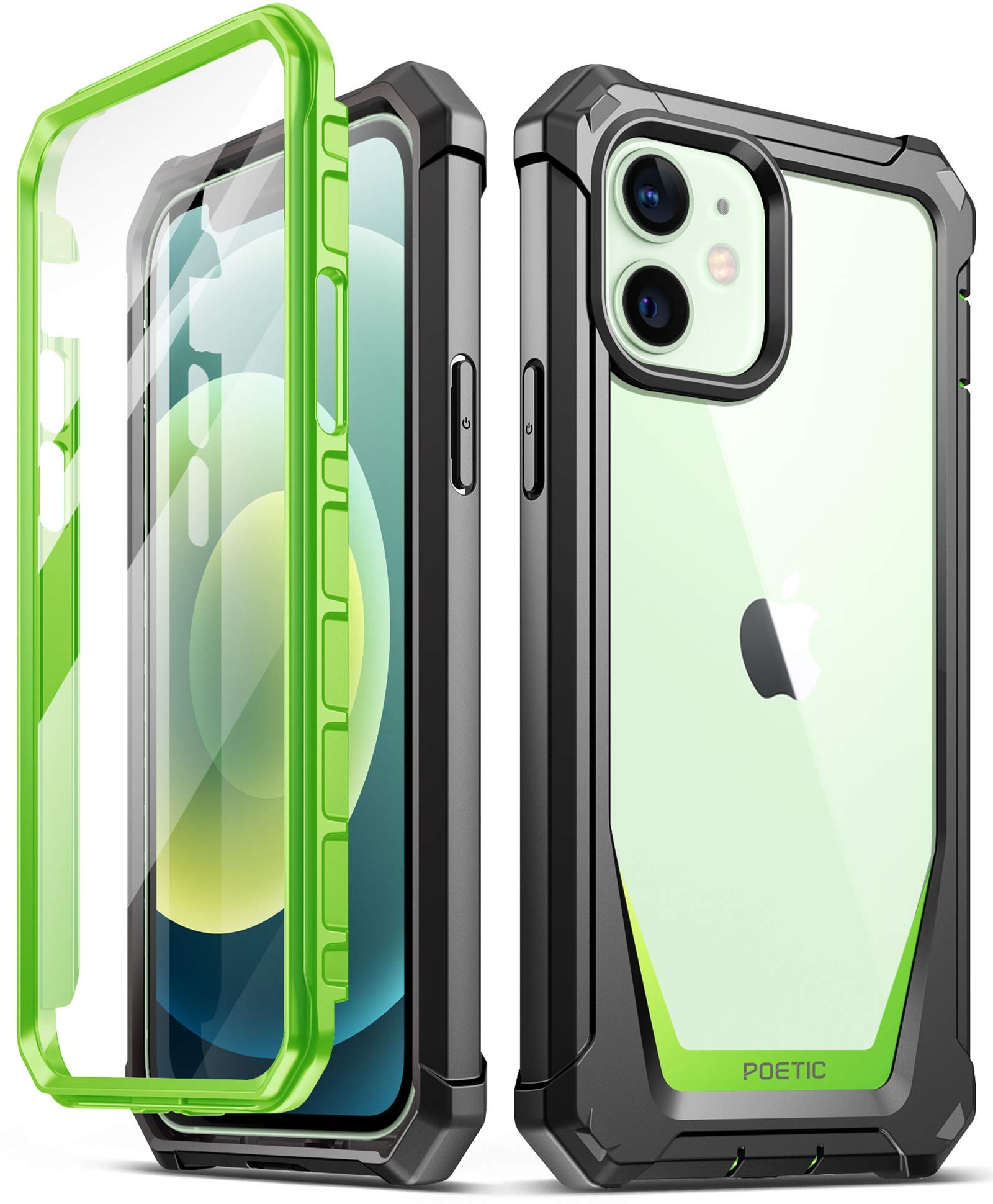 Poetic Guardian Series Designed for Apple iPhone 12/ iPhone 12 Pro 6.1 Inch Case, Full Body Hybrid Shockproof Protective Cover with Built-in Screen Protector, Black/Clear