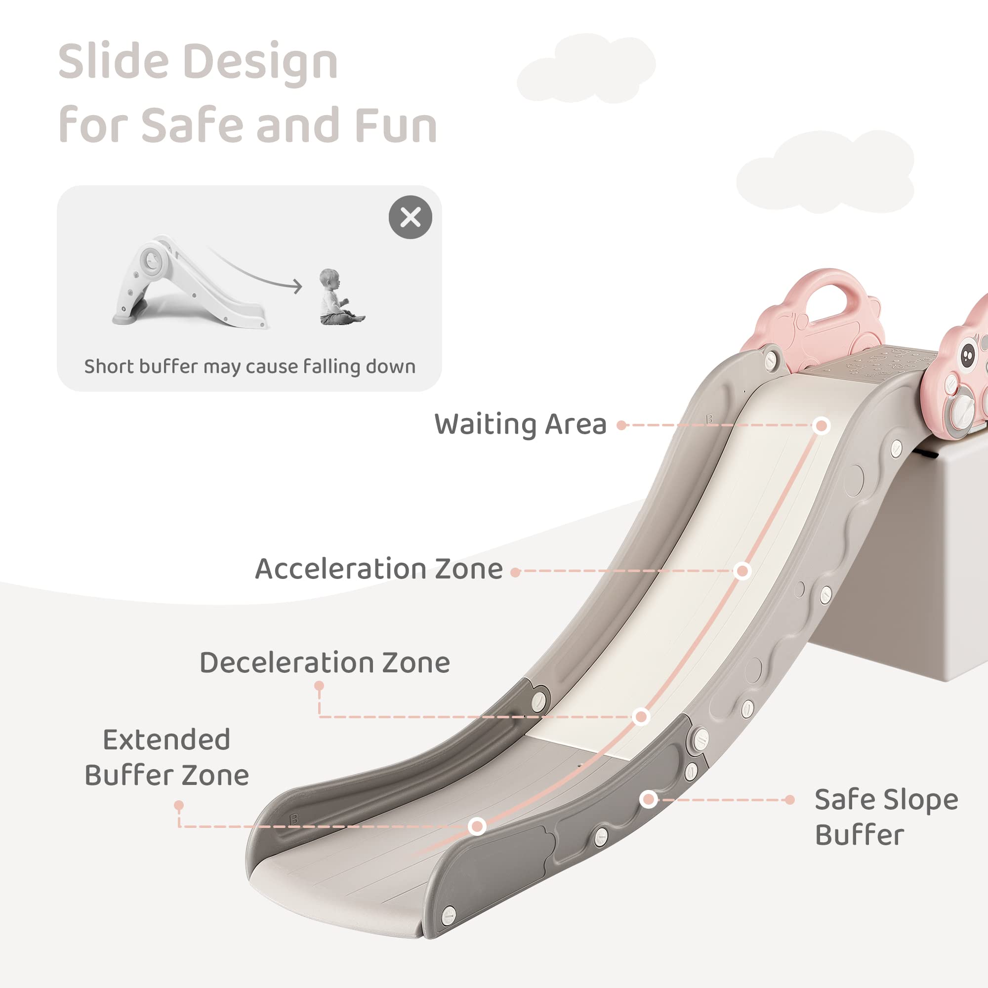 Toddler Indoor Sofa Slide – Stair Slide Attachment for Bed, Nugget Couch & Playgrounds, Car Shape - Pink