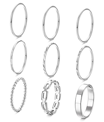 Sanfenly 1mm Stainless Steel Rings for Women Silver Knuckle Rings Fashion Stackable Rings Thin Mid Finger Rings Simple Plain Band Rings Comfort Fit Size 9