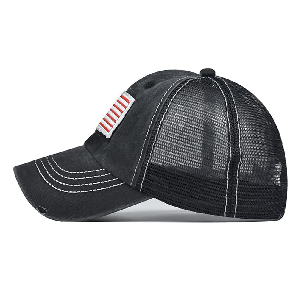 Nogewul American flag Ponytail Baseball Cap for Womens Men High Messy Bun Hat Ponycaps Adjustable Dad Trucker Mesh Hats