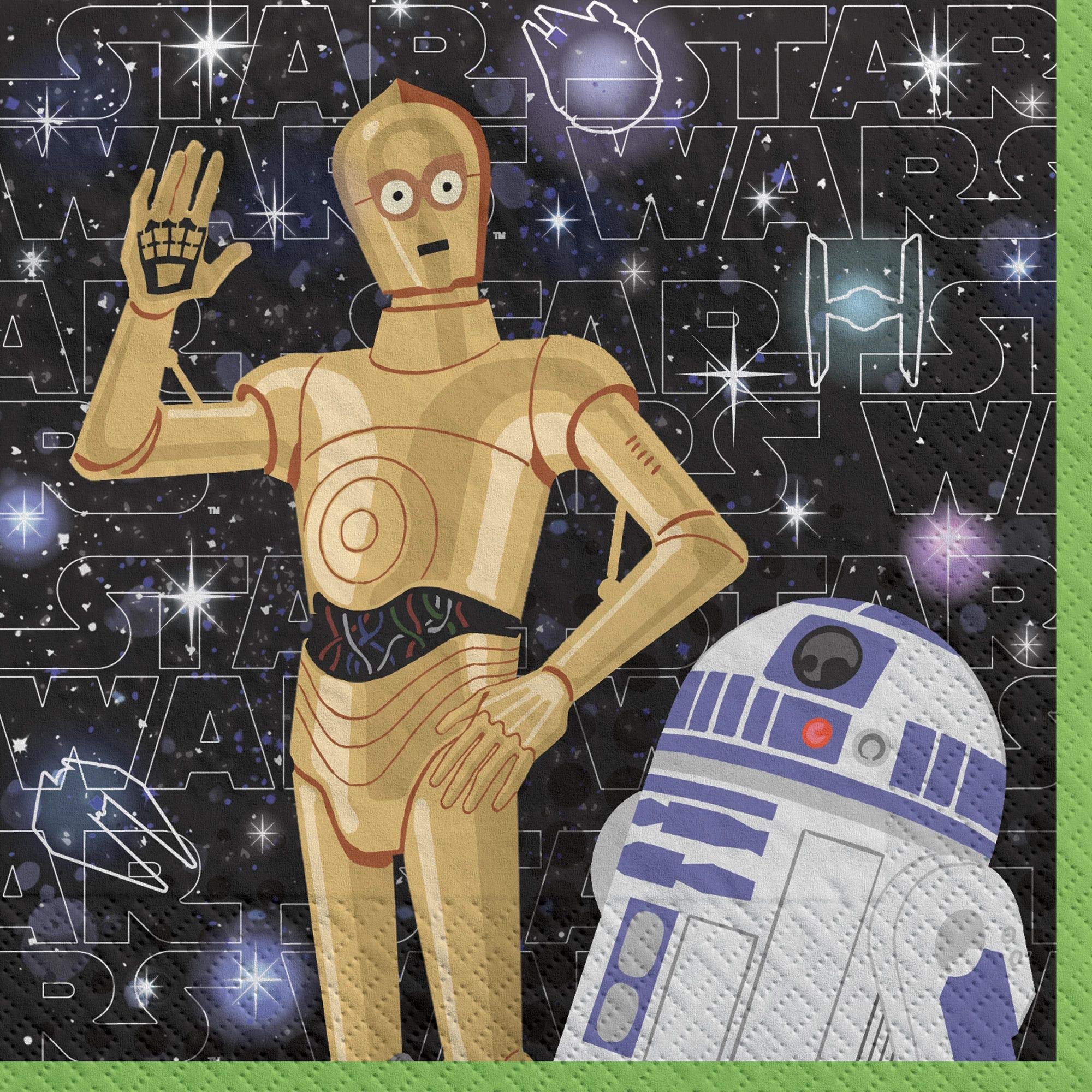 Star Wars Galaxy Birthday Party Supplies Bundle Pack includes 16 Dessert Cake Plates and 16 Napkins